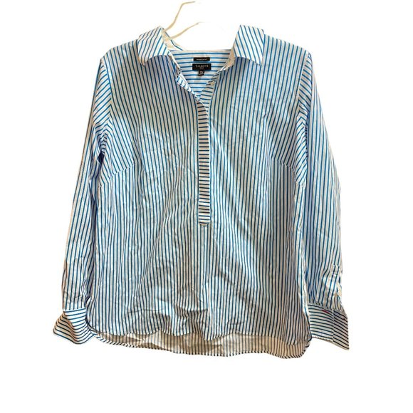 Talbots | Tops | Talbots White And Blue Striped Button Up Long Sleeve Blouse Womens Size 2w ...